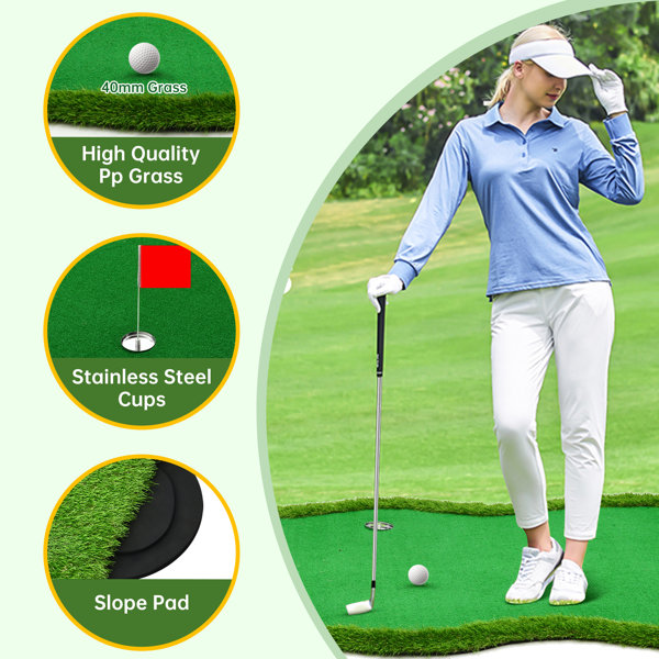 MUKE Indoor & Outdoor Putting Mat with Stainless Steel Cups, Adjustable Slope, and Premium ...